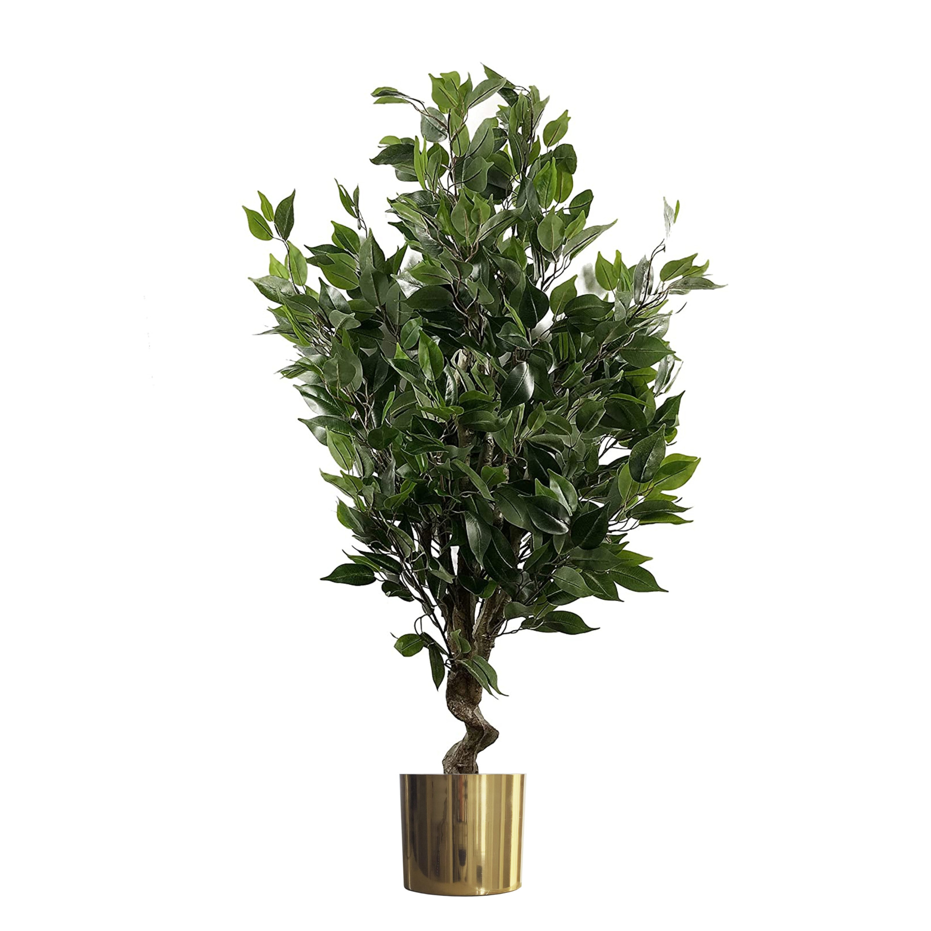 110cm Artificial Evergreen Ficus Tree Gold Planter – Leaf Artificial ...