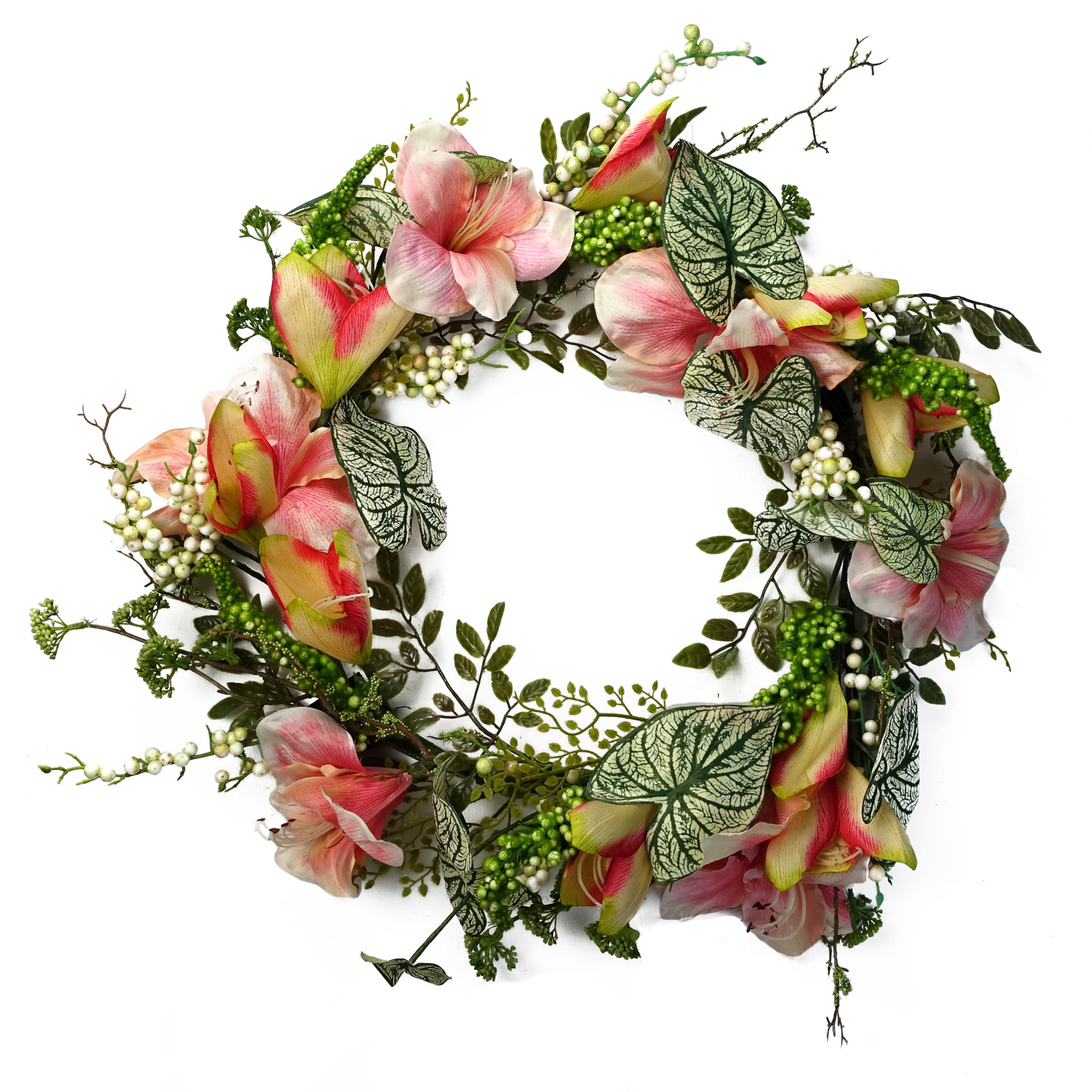 60cm Artificial Pink Lily Wreath – Leaf Artificial Plants & Trees