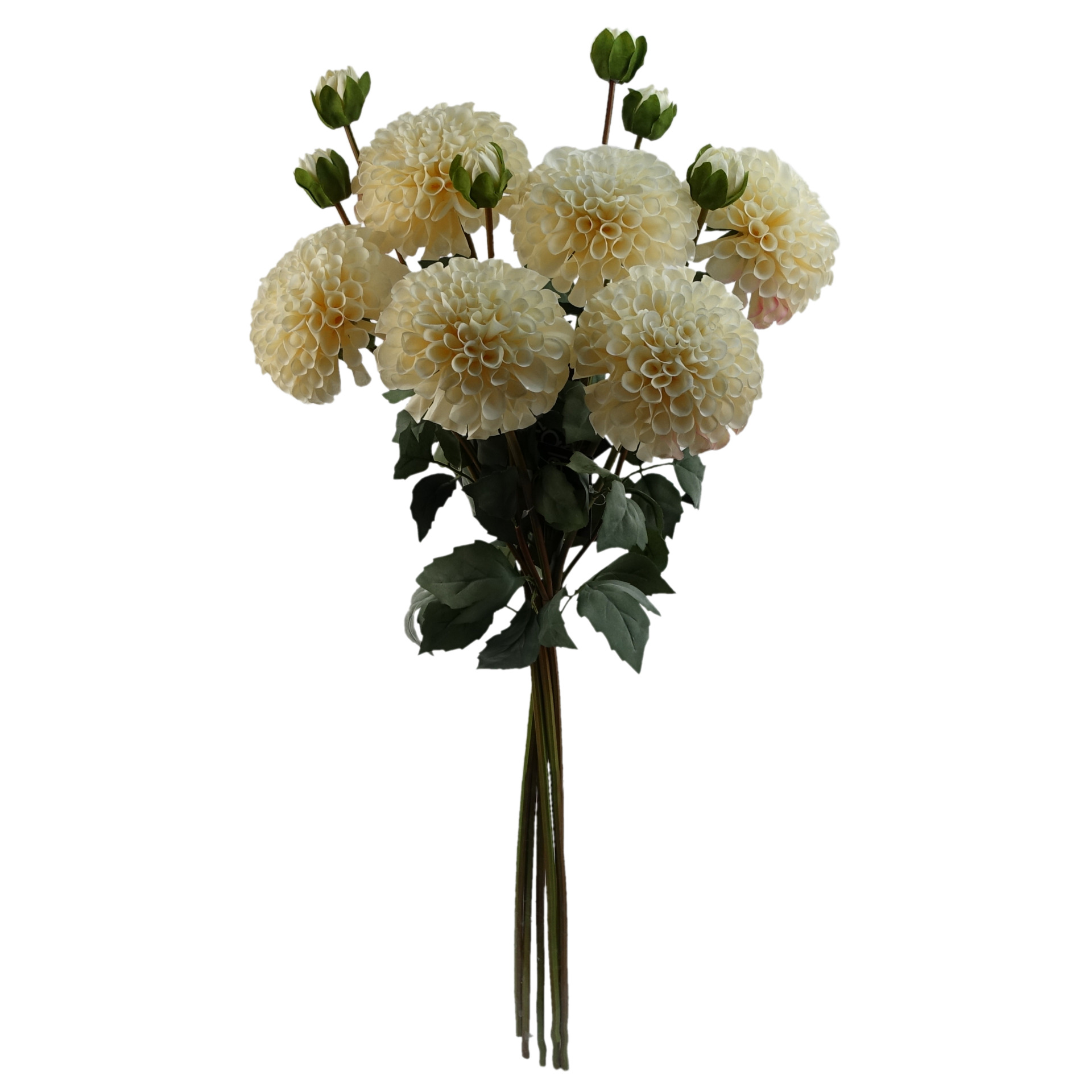 6 x 75cm Dhalia PomPom Artificial Flowers Cream – Leaf Artificial ...