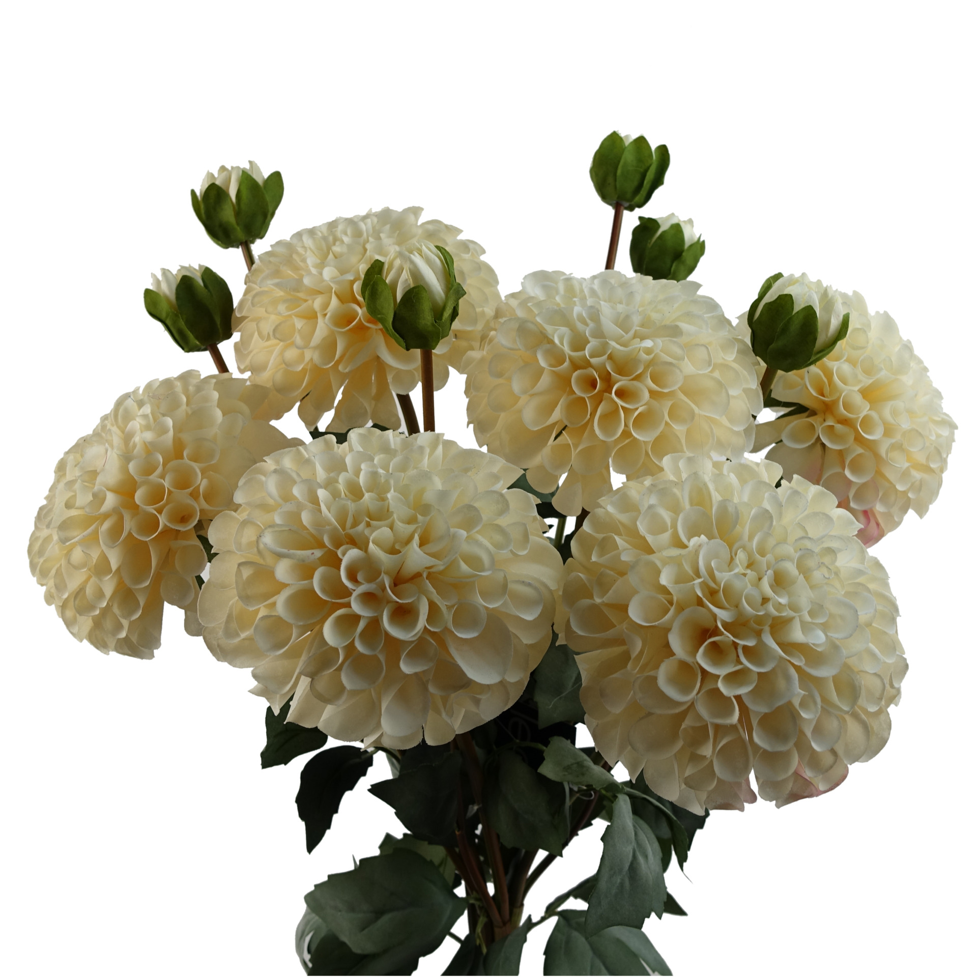 6 x 75cm Dhalia PomPom Artificial Flowers Cream – Leaf Artificial ...
