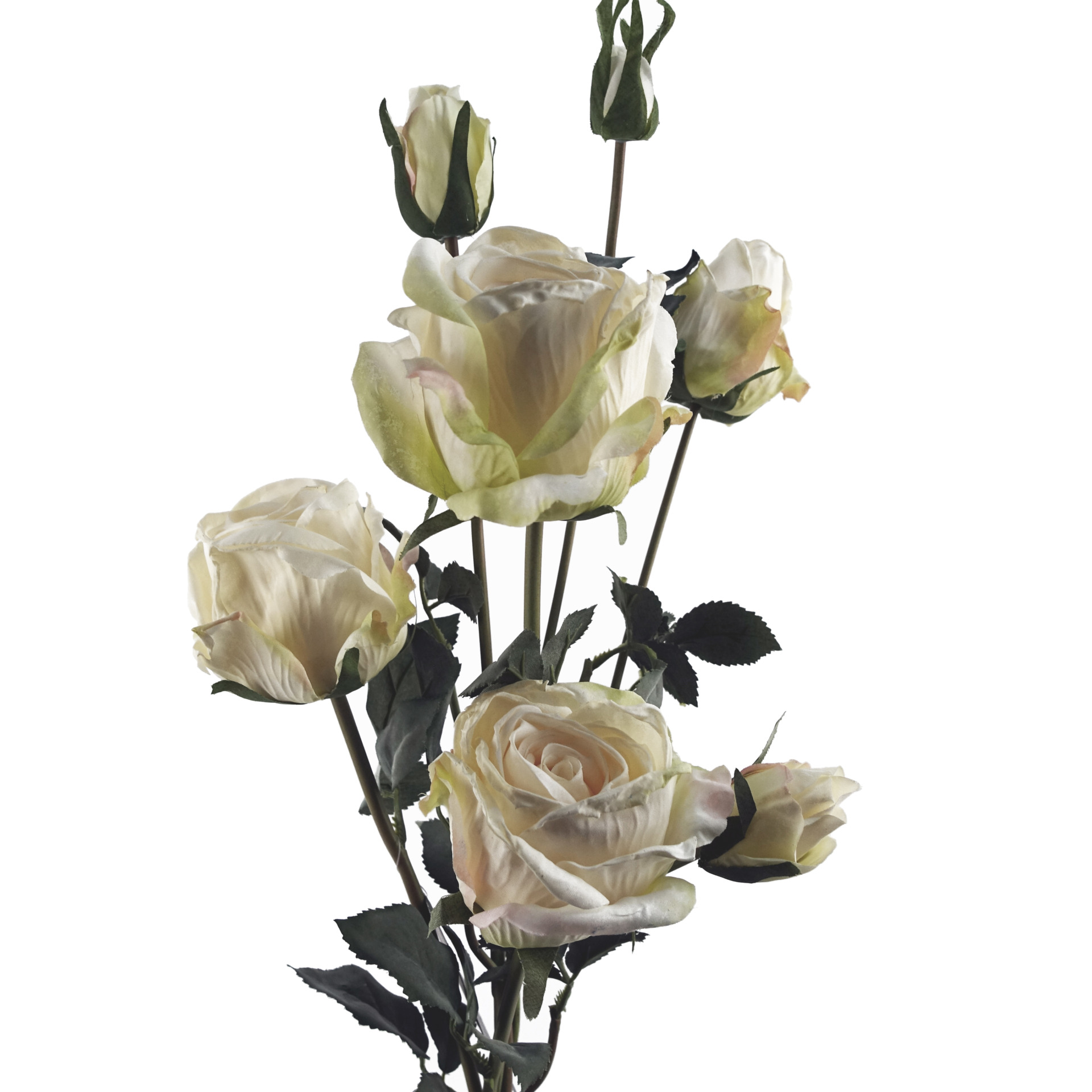 60cm Cream Rose Artificial Flowers Spray – 4 Flowers 3 Buds – Leaf ...
