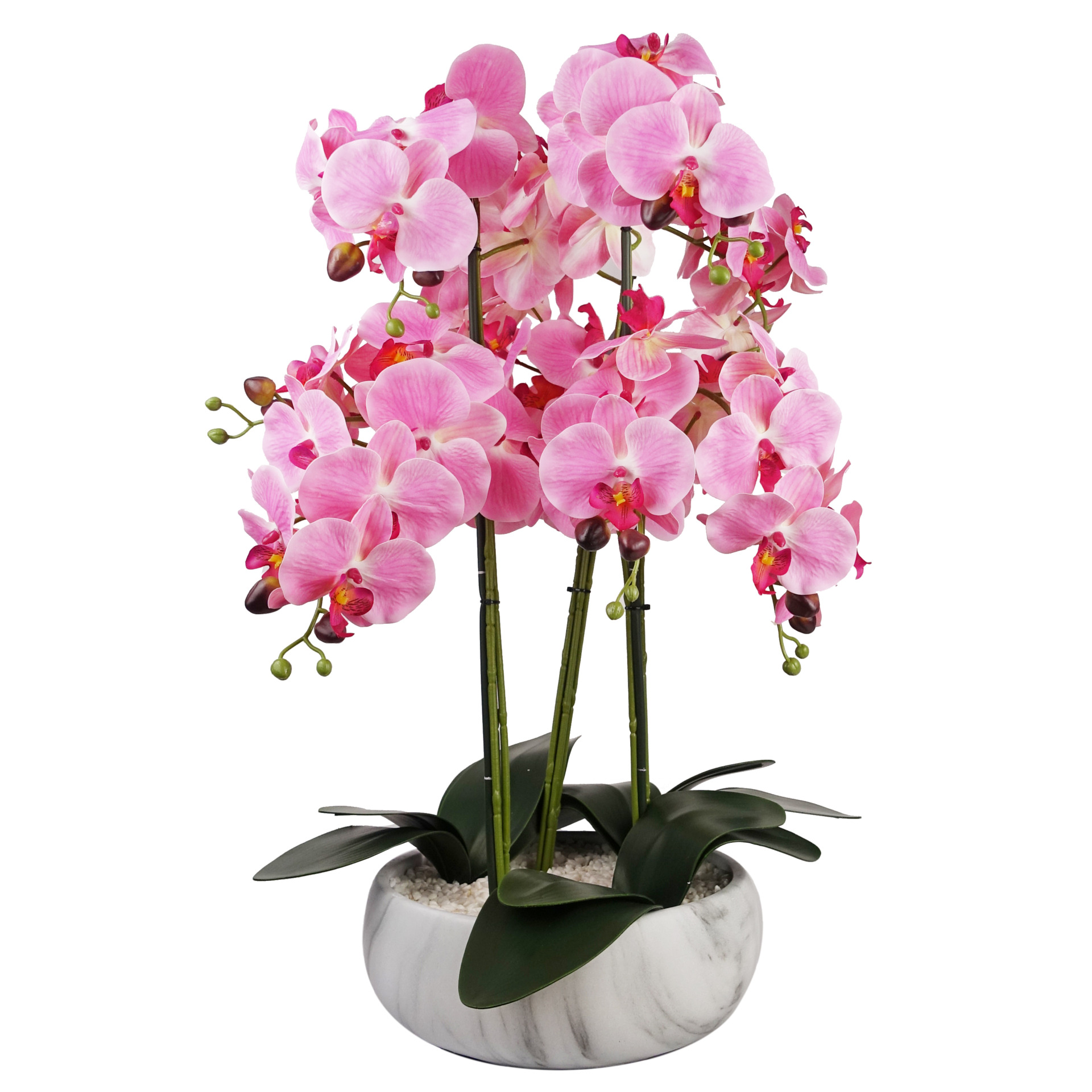 60cm Orchid Artificial Pink – Marble Effect Ceramic Planter – Leaf ...