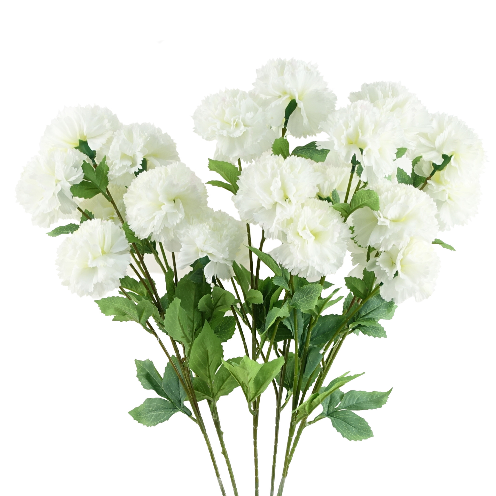 Pack of 6 x 70cm White Artificial Carnation Stem – 24 Flowers – Leaf ...