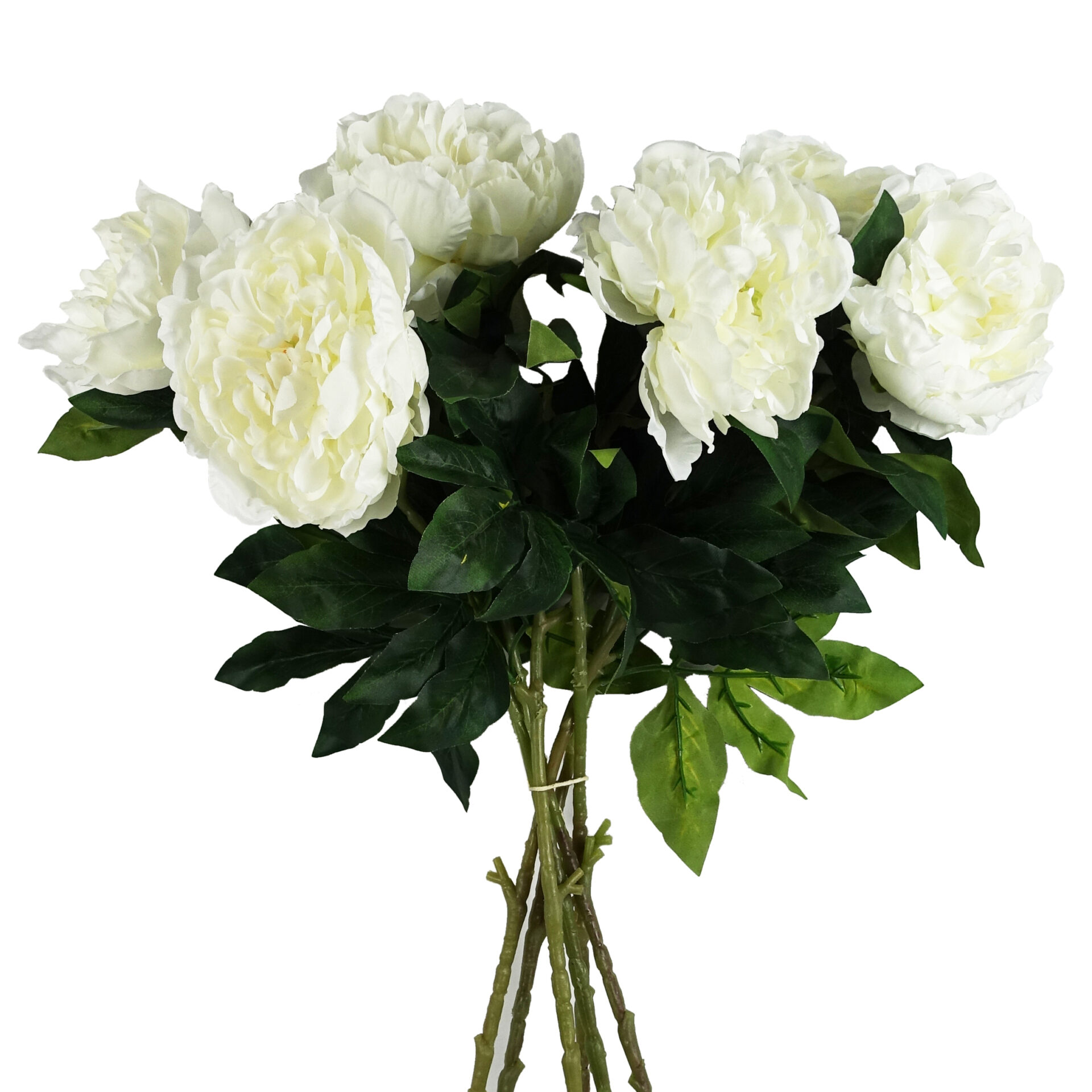 Pack of 6 x 80cm Artificial White Peony Stem – Leaf Artificial Plants ...