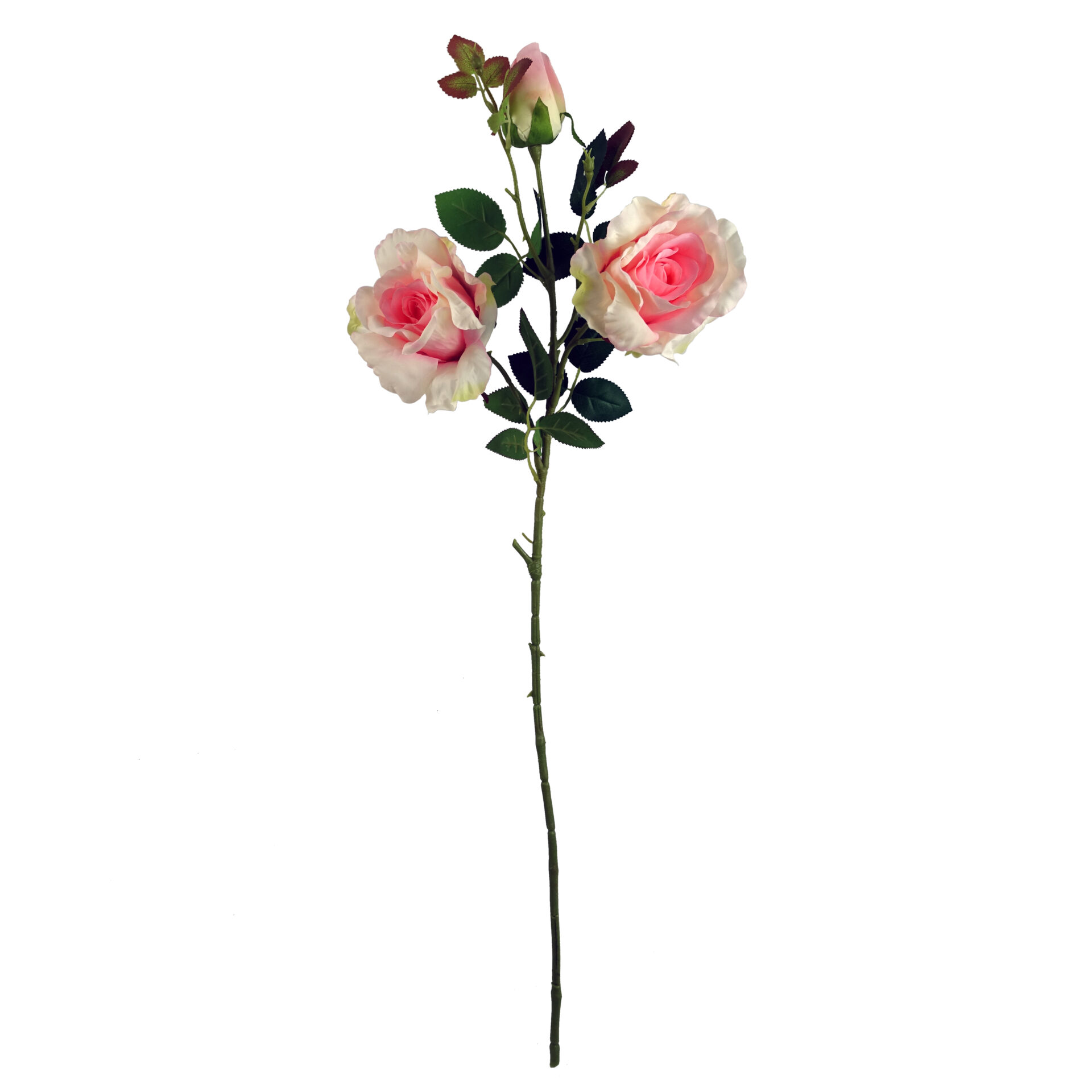 80cm Artificial Pink Rose Stem – 3 flowers – Leaf Artificial Plants & Trees