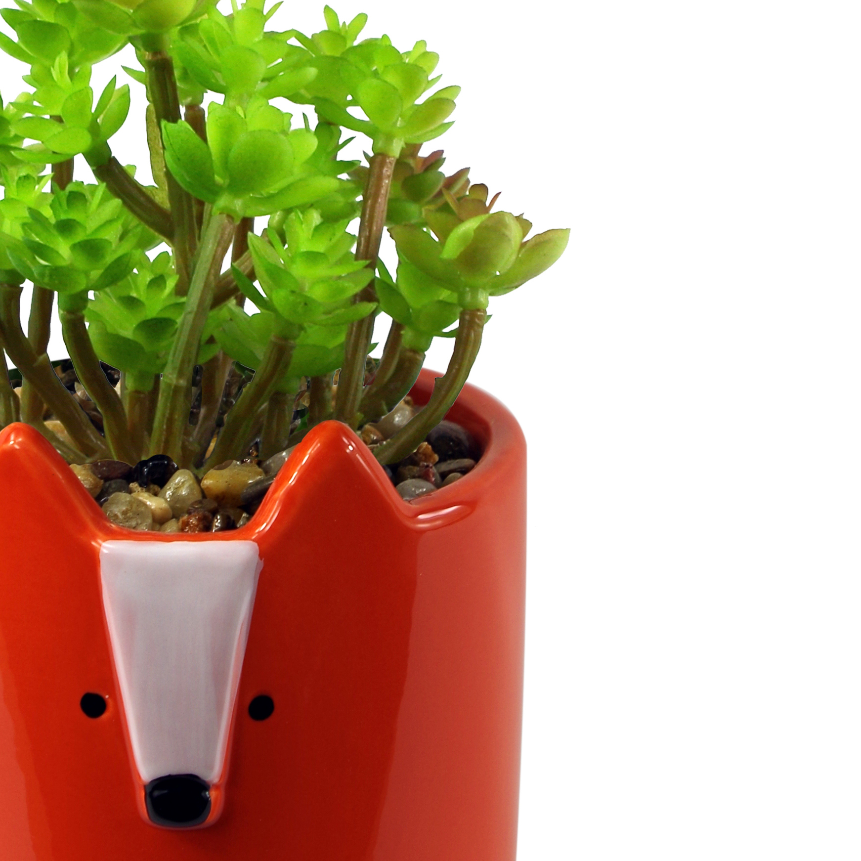 18cm Ceramic Orange Fox Planter with Artificial Succulent Plant – Leaf ...