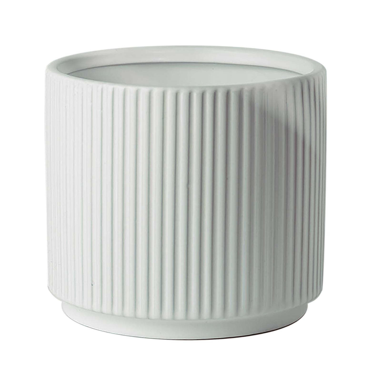 White Ribbed Ceramic Plant Pot 16 x 16 x 15cm – Leaf Artificial Plants ...