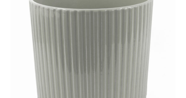 White Ribbed Ceramic Plant Pot 13.5 x 13.5 x 13cm – Leaf Artificial ...